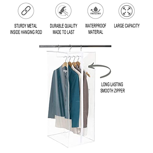 Garment Bag - Clear Hanging Closet Organizer - Durable Zippered Cover with Rod Protects Dresses, Suits, and Jackets from Dust and Moist- Top Metal Frame to Keep All Your Stuff in Shape- 42" x 20" x 15