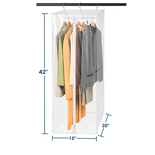 Garment Bag - Clear Hanging Closet Organizer - Durable Zippered Cover with Rod Protects Dresses, Suits, and Jackets from Dust and Moist- Top Metal Frame to Keep All Your Stuff in Shape- 42" x 20" x 15