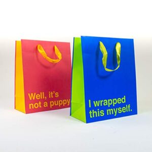 30 watt novelty gift bags (pack of 2) | well, it's not a puppy & i wrapped this myself | perfect for adding humor to special occasions