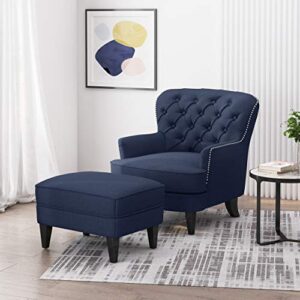 Christopher Knight Home Ophelia Club Chair and Ottoman Set, Fabric, Blue, Dark Brown