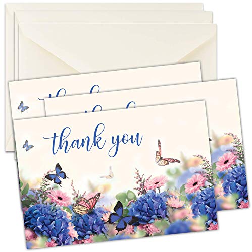 Floral Funeral Sympathy Bereavement Thank You Cards With Envelopes - Message Inside (25, Floral Butterfly)