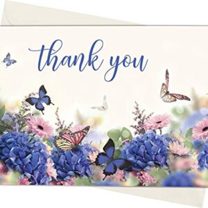 Floral Funeral Sympathy Bereavement Thank You Cards With Envelopes - Message Inside (25, Floral Butterfly)