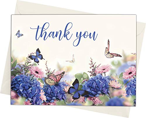 Floral Funeral Sympathy Bereavement Thank You Cards With Envelopes - Message Inside (25, Floral Butterfly)