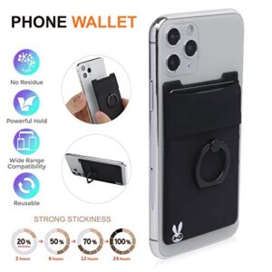 New 5-in-1 Cell Phone Wallet-Stick On Spandex Ring Card Holder Sleeve Back-Double-Pocket+Magnetic+Finger Grip Strap Loop+Kickstand+RFID Block,Most of Smartphones (iPhone/Android/Samsung Galaxy)