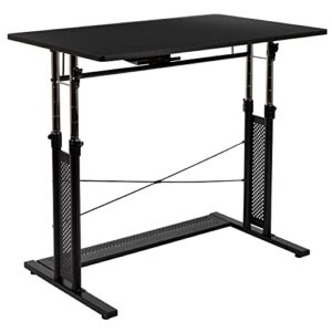 flash furniture fairway height adjustable (27.25-35.75"h) sit to stand home office desk - black