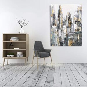 Yihui Arts Large Modern Abstract Chicago City Canvas Wall Artworks Painting with Gold Foil for Living Room Decoration