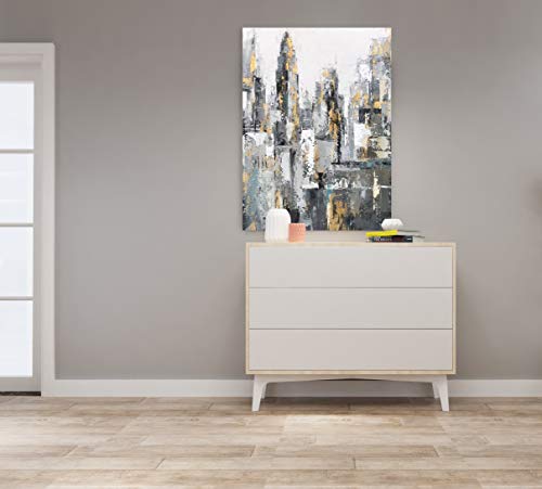 Yihui Arts Large Modern Abstract Chicago City Canvas Wall Artworks Painting with Gold Foil for Living Room Decoration