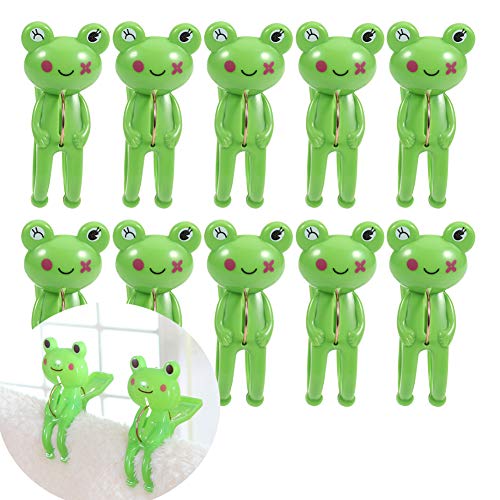 VinBee Beach Towel Clips 10 PCS Chair Clips Strong Grip Clothes Pins for Beach Chair, Lounger -Frog Shape(Green)