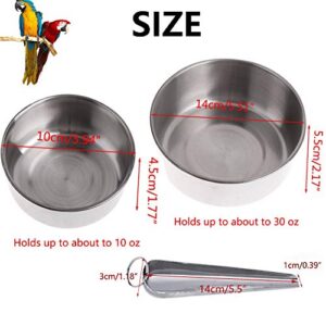 Parrot Feeding Bowls, Bird Cage Cups Holder - Stainless Steel Food and Water Dish, Bird Feeders with Clamp for Parakeet African Greys Conure Cockatiels Lovebird Budgie Chinchilla