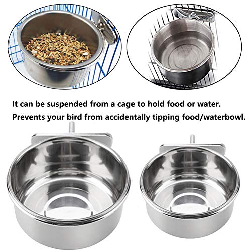 Parrot Feeding Bowls, Bird Cage Cups Holder - Stainless Steel Food and Water Dish, Bird Feeders with Clamp for Parakeet African Greys Conure Cockatiels Lovebird Budgie Chinchilla