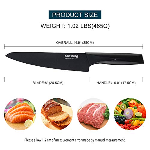 TANSUNG Chef Knife 8" Pro Kitchen Knife Ultra Sharp Cutting Cooking Knife with Durable Stainless Steel Nonstick Blade Ergonomic Handle Protective Sheath for Home Gourmet Restaurant Cooker Gift