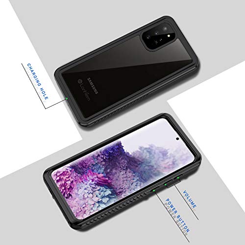 Lanhiem Samsung Galaxy S20+ Plus Case, IP68 Waterproof Dustproof Shockproof Case with Built-in Screen Protector, Heavy Duty Full Body Protective Cover for Galaxy S20 Plus 5G, Black/Clear