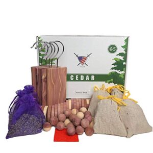 moth repellant for clothes (65 pack) - cedar hangers, rings, balls, sachets and dried lavender flower sachets. premium quality usa wood for closet/drawers, protect clothing with home fragrance to love