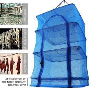 Tingrua Herb Drying Net 3 Layers Mesh Fishing Net Hanging Dry Rack Foldable with Zipper(35x35x65cm/13.8x13.8x25.6Inch)