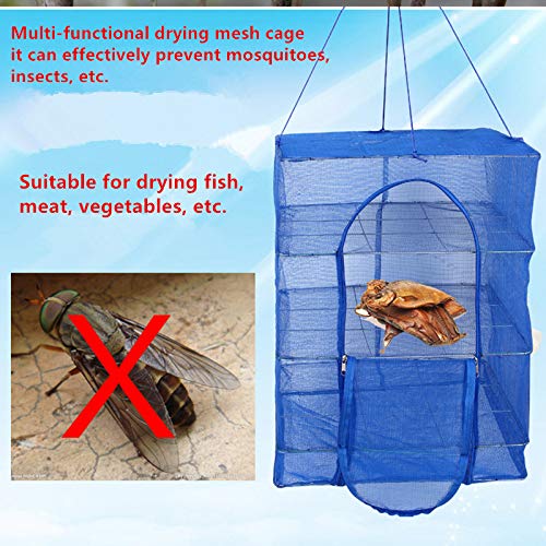 Tingrua Herb Drying Net 3 Layers Mesh Fishing Net Hanging Dry Rack Foldable with Zipper(35x35x65cm/13.8x13.8x25.6Inch)