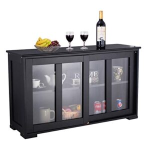 waterjoy kitchen storage sideboard, stackable buffet storage cabinet with sliding door panels for home kitchen, antique black