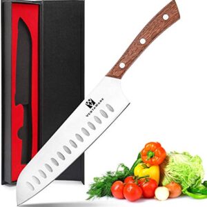 Vestaware Chef Knife Chefs Knife 8 Inch Kitchen Knife High Carbon German Stainless Steel Sharp Cutting Knife with Ergonomic Handle (7-inch Santoku Knife)