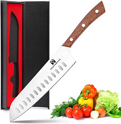 Vestaware Chef Knife Chefs Knife 8 Inch Kitchen Knife High Carbon German Stainless Steel Sharp Cutting Knife with Ergonomic Handle (7-inch Santoku Knife)