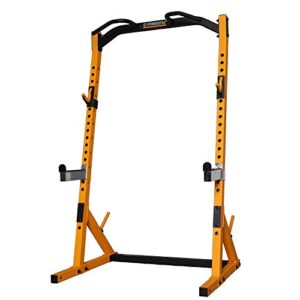 powertec fitness workbench half rack, yellow - exercise equipment for home gym - squat rack and weight lifting station - professional workout equipment