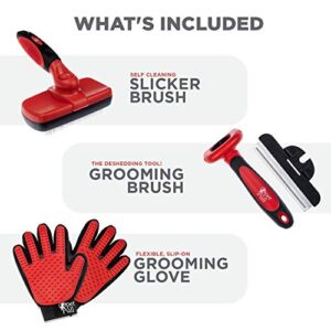 Complete Professional Pet Grooming Kit | Self Cleaning Slicker Brush for Dogs & Cats | Pro Grooming Brush Effectively Reduces Shedding Fur | Pet Hair Remover Brush Gloves | Combo Gift Set