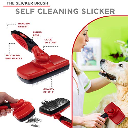 Complete Professional Pet Grooming Kit | Self Cleaning Slicker Brush for Dogs & Cats | Pro Grooming Brush Effectively Reduces Shedding Fur | Pet Hair Remover Brush Gloves | Combo Gift Set