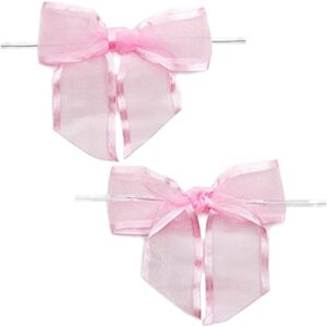 pink organza bow twist ties for favors and treat bags (1.5 inches, 36 pack)