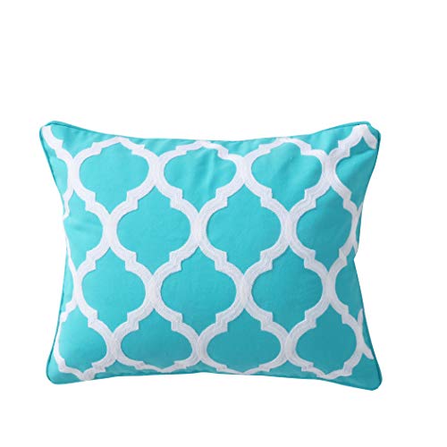 Levtex Home - Karolynna - Decorative Pillow (14 X 18in.) - Embroidered Trellis - Teal and White