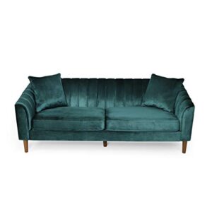 christopher knight home susan velvet 3 seater sofa, teal + dark brown