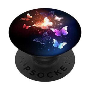 pretty bright butterflies orange purple cool blue on black popsockets swappable popgrip