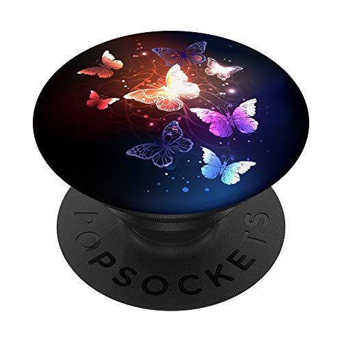 Pretty Bright Butterflies Orange Purple Cool Blue On Black PopSockets Swappable PopGrip