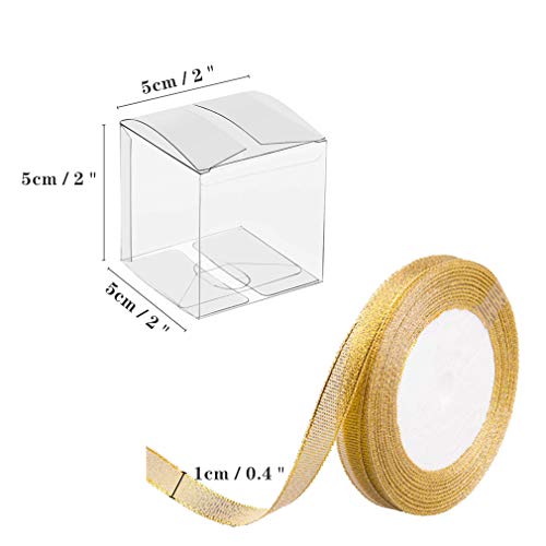 JOERSH 2x2x2 Inches Clear Boxes for Favors with Gift Ribbons 60 PCS Small Transparent Cube Wedding Baby Shower Birthday Party Favor Boxes, Minigifts Display Individual Macaron Box