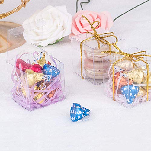 JOERSH 2x2x2 Inches Clear Boxes for Favors with Gift Ribbons 60 PCS Small Transparent Cube Wedding Baby Shower Birthday Party Favor Boxes, Minigifts Display Individual Macaron Box