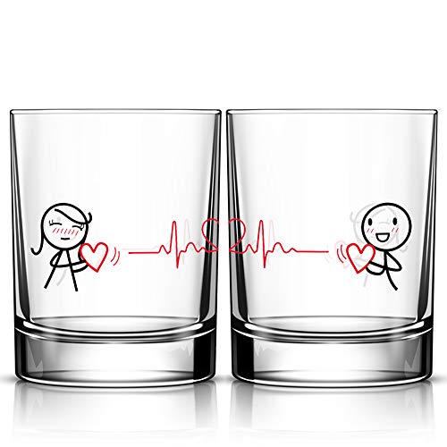 BoldLoft Love You Every Beat of My Heart Couple Drinking Glasses-Glass Gifts Couple Gifts His and Hers Gifts for Wedding Engagement Anniversary Valentine's Day