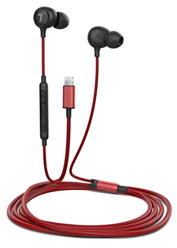 Thore iPhone 13/14 Earphones (V60) Wired in Ear Lightning Earbuds (Apple MFi Certified) Headphones with Microphone/Remote for iPhone 12/11/Pro Max/Xr/Xs Max/X/8/7 - Red