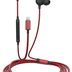 Thore iPhone 13/14 Earphones (V60) Wired in Ear Lightning Earbuds (Apple MFi Certified) Headphones with Microphone/Remote for iPhone 12/11/Pro Max/Xr/Xs Max/X/8/7 - Red