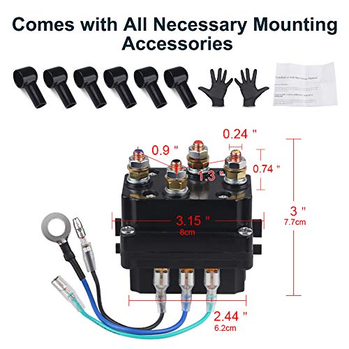 WATERWICH 12V 250A Winch Solenoid Relay Contactor with 6 Protecting caps Universal for ATV UTV 1500-5000lbs Winch (250A)