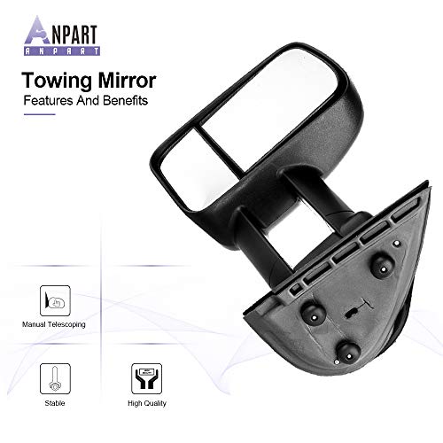 ANPART Towing Mirrors Fit for 2008-2013 For Chevy For Silverado For GMC For Sierra 1500/2500 HD/3500 Tow Mirrors With A Pair LH and RH Side Manual Regulation No Heating No Turn Signal Lamp