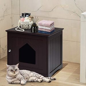 Tangkula Litter Box Enclosure, Cat Litter Box Furniture Hidden, Nightstand Pet House with Magnetic Door, Decorative Cat House, Indoor Cat Washroom for Cats Kitty (Brown)