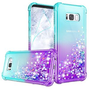 gritup galaxy s8 plus case, galaxy s8 plus phone case with hd screen protector for girls women, cute clear gradient glitter liquid tpu slim phone case for samsung galaxy s8 plus teal/purple