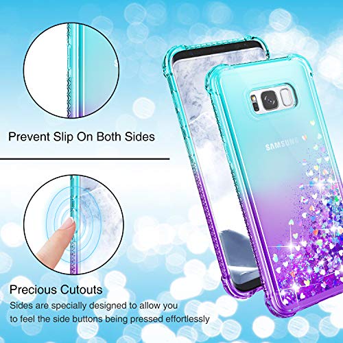 Gritup Galaxy S8 Plus Case, Galaxy S8 Plus Phone Case with HD Screen Protector for Girls Women, Cute Clear Gradient Glitter Liquid TPU Slim Phone Case for Samsung Galaxy S8 Plus Teal/Purple