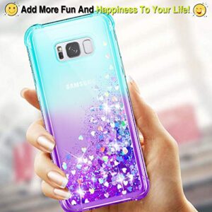 Gritup Galaxy S8 Plus Case, Galaxy S8 Plus Phone Case with HD Screen Protector for Girls Women, Cute Clear Gradient Glitter Liquid TPU Slim Phone Case for Samsung Galaxy S8 Plus Teal/Purple