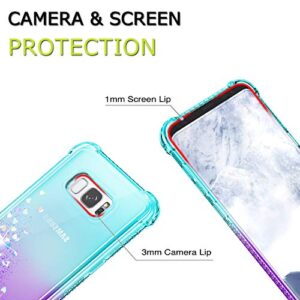 Gritup Galaxy S8 Plus Case, Galaxy S8 Plus Phone Case with HD Screen Protector for Girls Women, Cute Clear Gradient Glitter Liquid TPU Slim Phone Case for Samsung Galaxy S8 Plus Teal/Purple