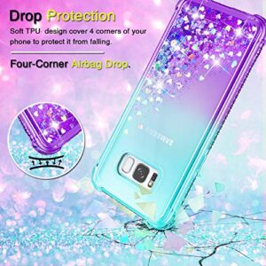 Gritup Galaxy S8 Plus Case, Galaxy S8 Plus Phone Case with HD Screen Protector for Girls Women, Cute Clear Gradient Glitter Liquid TPU Slim Phone Case for Samsung Galaxy S8 Plus Teal/Purple