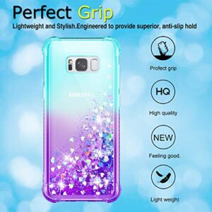 Gritup Galaxy S8 Plus Case, Galaxy S8 Plus Phone Case with HD Screen Protector for Girls Women, Cute Clear Gradient Glitter Liquid TPU Slim Phone Case for Samsung Galaxy S8 Plus Teal/Purple