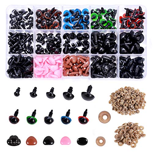 Plastic Safety Eyes and Noses with Washers 570 Pcs, Craft Doll Eyes and Teddy Bear Nose for Amigurumi, Crafts, Crochet Toy and Stuffed Animals (Assorted Sizes)