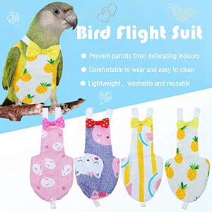 QBLEEV 4 Pack Bird Diaper, Soft Birds Flight Suits with Leash Hole, Washable & Reusable Parrots Nappies with Bowtie Decor, Breathable Pet Pee Pads for Budgie Parakeet, Cockatoos(4 Sizes)