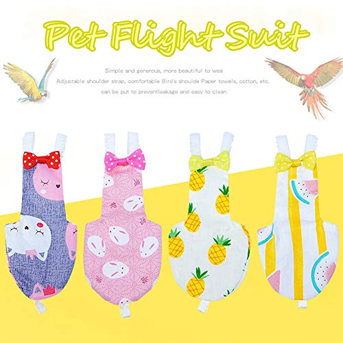 QBLEEV 4 Pack Bird Diaper, Soft Birds Flight Suits with Leash Hole, Washable & Reusable Parrots Nappies with Bowtie Decor, Breathable Pet Pee Pads for Budgie Parakeet, Cockatoos(4 Sizes)