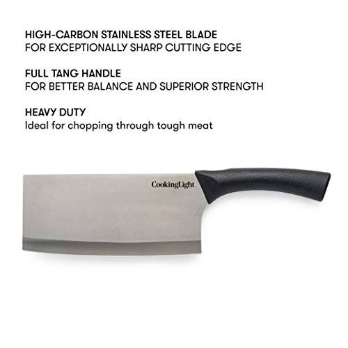 Cooking Light Heavy Duty Meat Cleaver Chopper Multipurpose, Ergonomic Handle, Butcher Knife, High Carbon Stainless Steel Blade, 7 Inch, Black