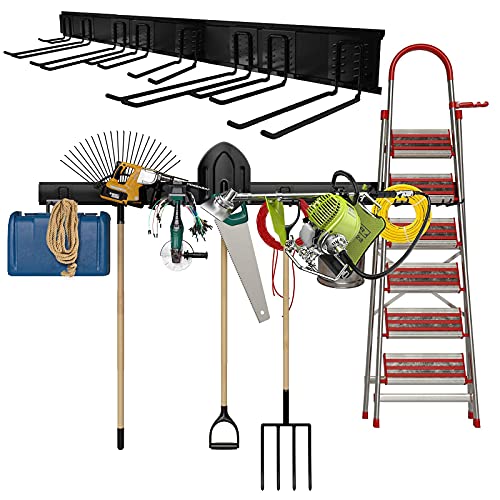 TORACK Tool Storage Rack, Heavy Duty Steel Garage Wall Mount Garden Tool Organizer for Ladders, Chairs, Shovels, Broom, Power Tools (8-Pack 5.7"-11" Mixed Hooks, up to 800 lbs)