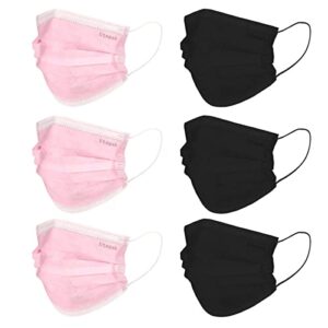 100pcs Litepak Adult Disposable Face Mask - Pink And Black Masks